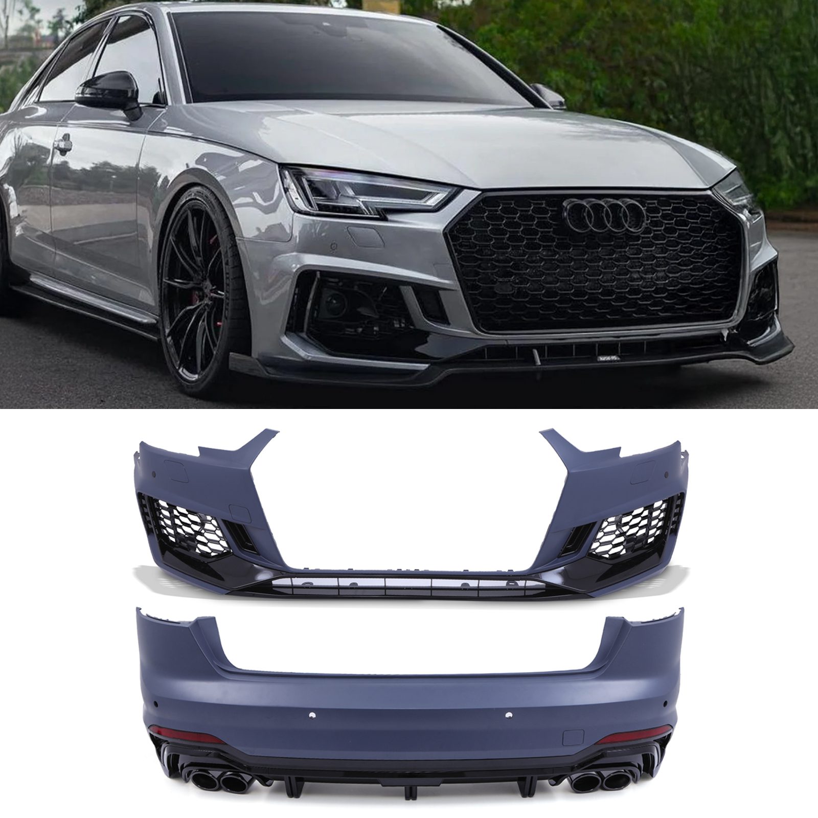 Primed Front & Rear Bumper RS4 Style For Audi A4 B9 Saloon 16-20 ...